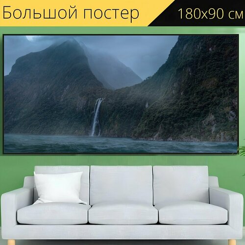 Большой постер "Пейзаж, горы, море" 180 x 90 см. для интерьера