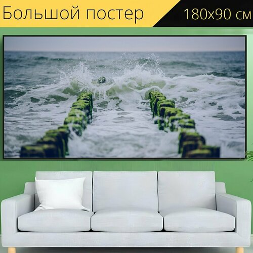 Большой постер "Монолитная часть вод, море, океан" 180 x 90 см. для интерьера