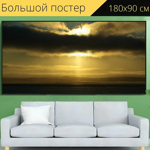 Большой постер "Арктический, заход солнца, небо" 180 x 90 см. для интерьера