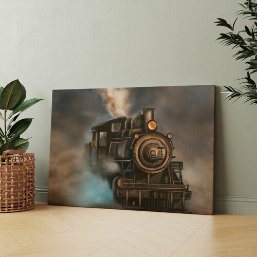 Картина на холсте "Картина с паровозом, из которого выходит дым" 80x100 см. Интерьерная, на стену.