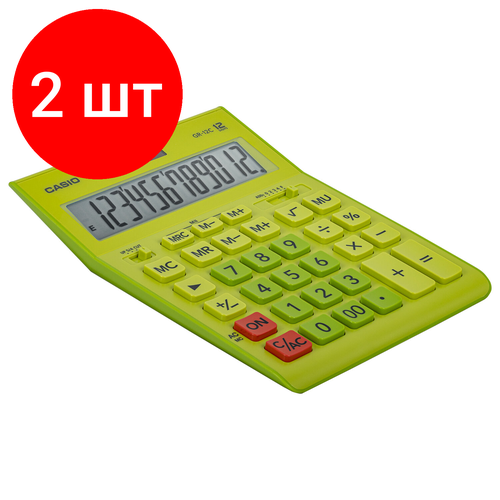 Комплект 2 шт, Калькулятор настольный CASIO GR-12С-GN (210х155 мм), 12 разрядов, двойное питание, салатовый, GR-12C-GN-W-EP
