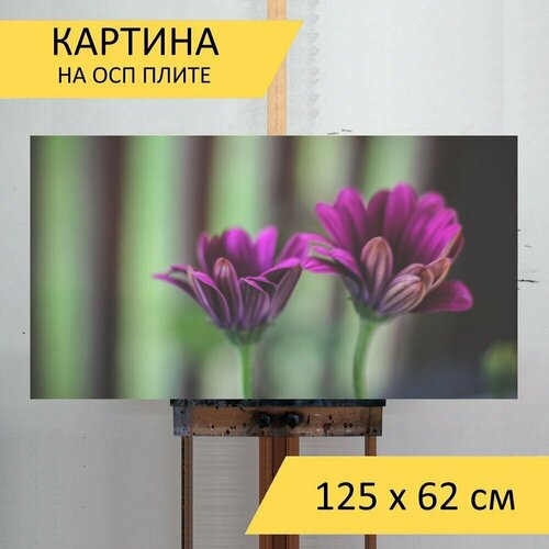 Картина на ОСП 125х62 см. "Цветы, природа, весна" горизонтальная, для интерьера, с креплениями