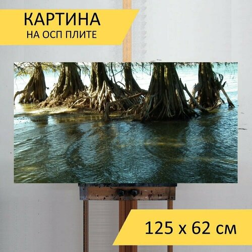 Картина на ОСП 125х62 см. "Кипарис, деревья, природа" горизонтальная, для интерьера, с креплениями