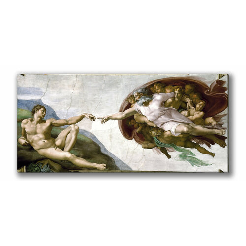 Картина для интерьера на холсте «Сотворение Адама» Микеланджело Буонарроти 32х70, холст натянут на подрамник