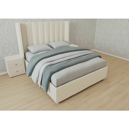 Двуспальная кровать Женева 180x200 основание металлическое с ламелями велюр белый без ножек