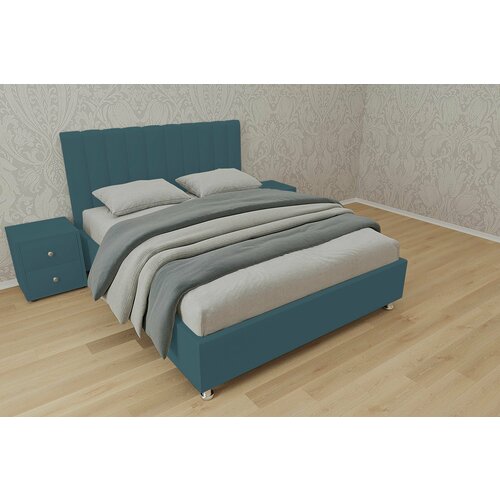 Двуспальная кровать Челси 180x200 основание металлическое с ламелями велюр бирюзовый без ножек