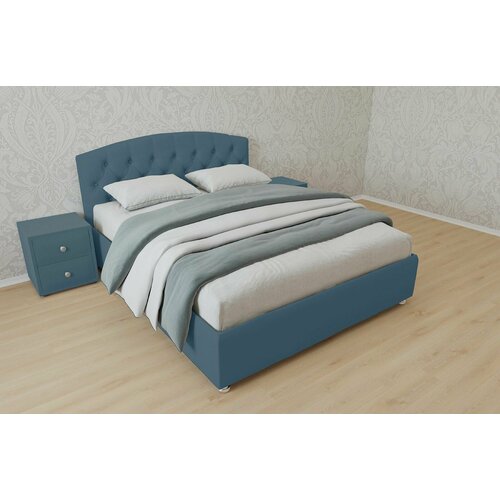 Двуспальная кровать Берлин 140x200 с подъемным механизмом и с коробом для белья велюр бирюзовый без ножек