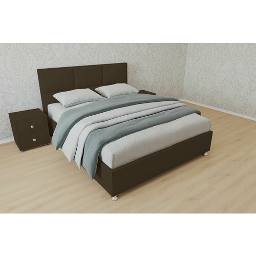 Двуспальная кровать Корсика 140x200 с подъемным механизмом и с коробом для белья велюр коричневый без ножек
