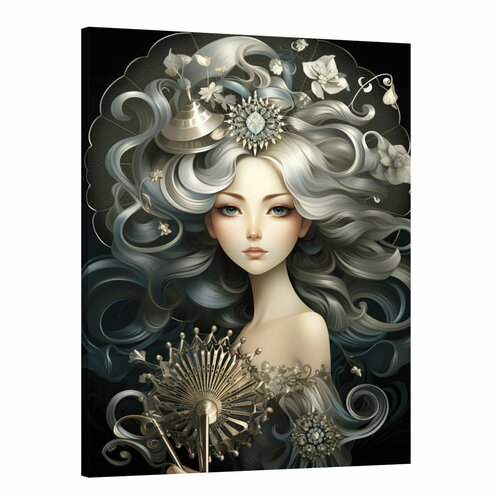 Интерьерная картина 50х70 "Принцесса с серебряной веером"