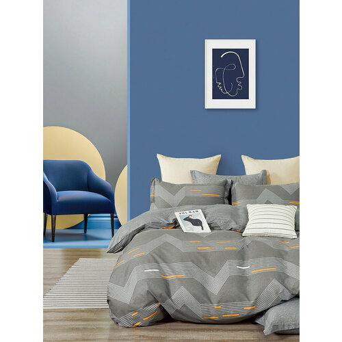 Сатиновое постельное белье PS-421 Elin (серый), 2,0 спальный (наволочки 70x70)