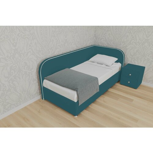 Односпальная кровать Скаут 120x200 основание металлическое с ламелями велюр бирюзовый без ножек угол левый