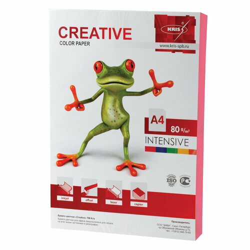 Бумага цветная CREATIVE color, А4, 80 г/м2, 100 л, интенсив, розовая, БИpr-100р упаковка 5 шт.