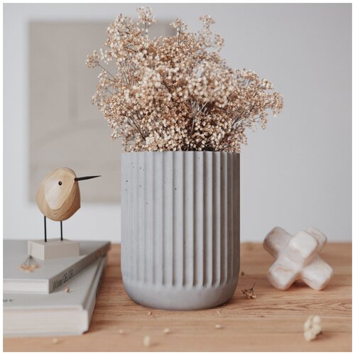 Декоративная ваза для сухоцветов Chloe S, 15x12 см, бетон, серая матовая