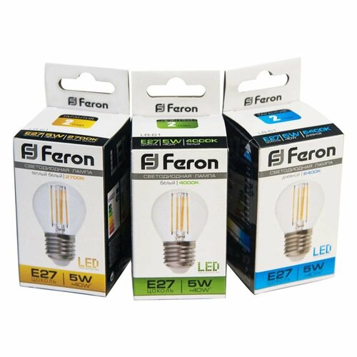 Лампа светодиодная Feron LB-61 Шарик E27 5W 230V 4000K (25582). Комплект из 10 шт.
