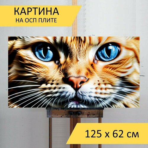 Картина на ОСП "С котом купить смешной, " 125x62 см. для интерьера на стену