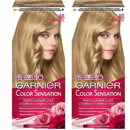 Garnier Color Sensation Стойкая крем-краска для волос, 8.0 переливающийся светло-русый, набор 2 краски