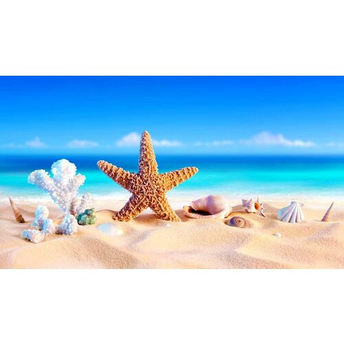 Картина на холсте 60x110 Альянс Лес "Песок ракушки starfish лето" на подрамнике / интерьер/ декор