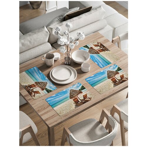 Комплект тканевых салфеток, плейсматов с рисунком JoyArty "Пляжные сны" для сервировки стола, подарочный набор 46x30 см, 4шт.