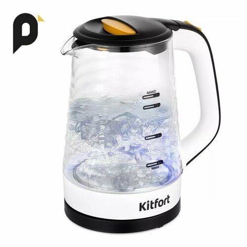 Kitfort Чайник электрический Kitfort КТ-6634, стекло, 1.7 л, 2200 Вт, бело-чёрный