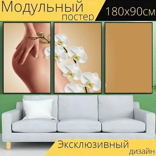 Модульный постер "Красота, женщина, орхидея" 180 x 90 см. для интерьера