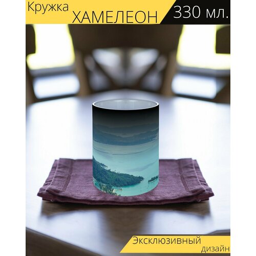 Кружка хамелеон с принтом "Ада, синий, океан" 330 мл.