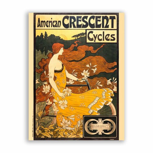 Постер, плакат на бумаге / American Crescent Cycles / Размер 30 x 40 см