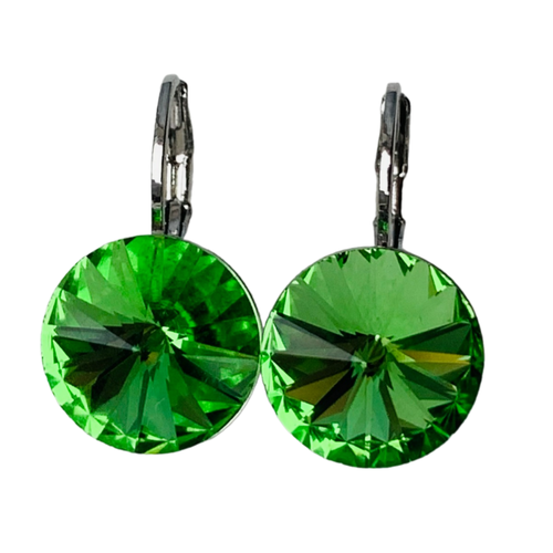 Серьги пусеты , кристаллы Swarovski, размер/диаметр 12 мм, зеленый