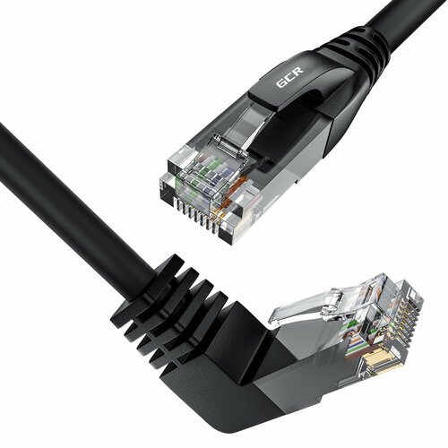 Угловой патч корд KAT.5е LAN 15 метров кабель для подключения интернета GCR UTP верхний угол черный 1 Гбит/с