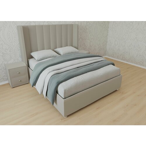 Двуспальная кровать Женева 180x200 с подъемным механизмом и с коробом для белья велюр бежевый без ножек
