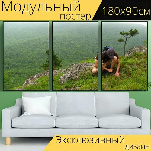 Модульный постер "Пеший туризм, горы, природа" 180 x 90 см. для интерьера