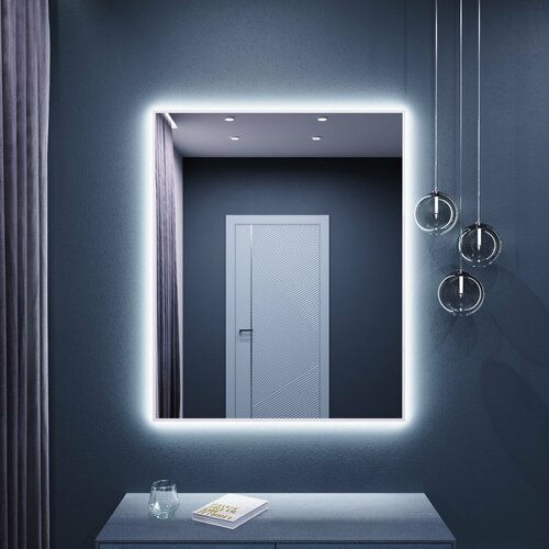 Зеркало с подсветкой в алюминиевой раме настенное ONE MARKET 100х90 см. Свет: Нейтральный Белый 6000К. Белое