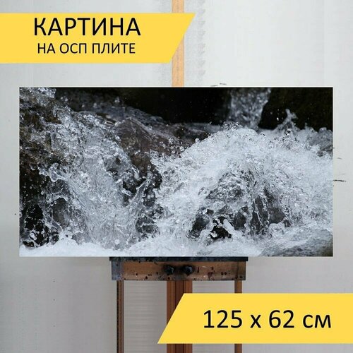 Картина на ОСП 125х62 см. "Воды, вода, река" горизонтальная, для интерьера, с креплениями