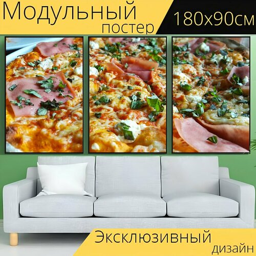 Модульный постер "Пицца, еда, сыр" 180 x 90 см. для интерьера