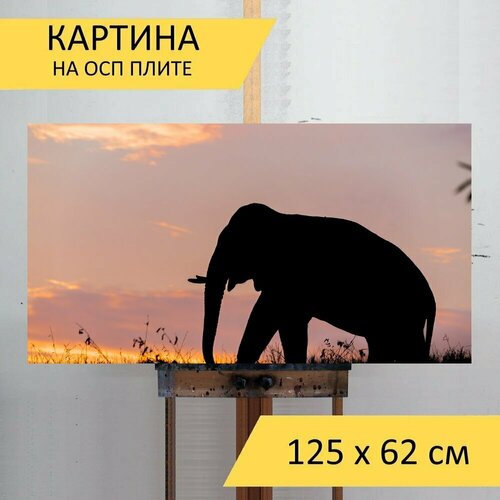 Картина на ОСП 125х62 см. "Слон, таиланд, природа" горизонтальная, для интерьера, с креплениями