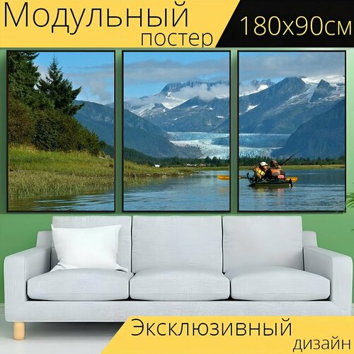 Модульный постер "Аляска, озеро, вода" 180 x 90 см. для интерьера