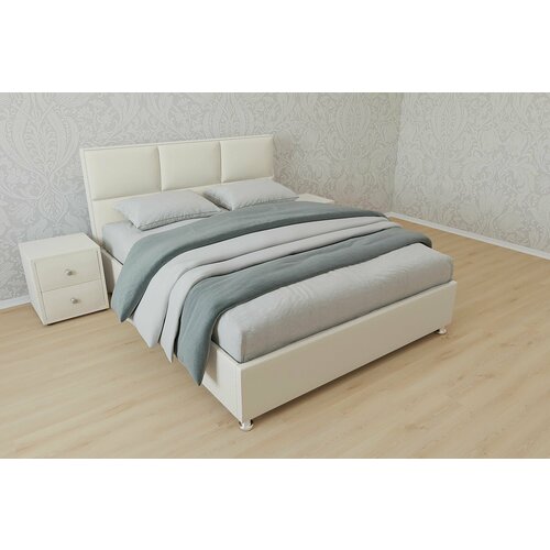 Односпальная кровать Корсика 90x200 основание металлическое с ламелями велюр белый ножки 13 см хром
