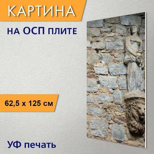 Вертикальная картина на ОСП "Статуя, фигура, камень" 62x125 см. для интерьериа