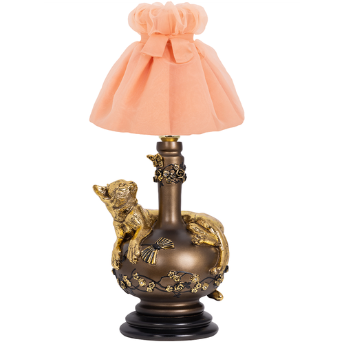 Настольная лампа Bogacho Агнесса бронзовая с розовым абажуром Мадлен