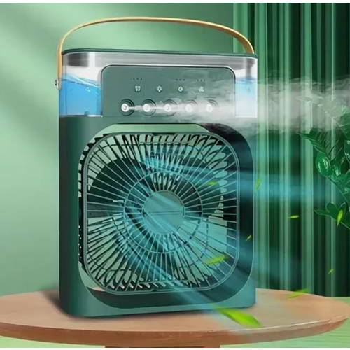 Вентилятор настольный с функцией кондиционера, увлажнения и охлаждением с разноцветной подсветкой зеленый