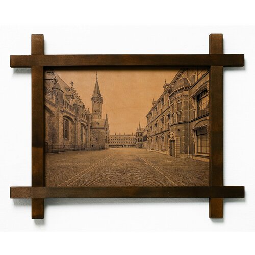 Картина Дворец Бенненхоф, Амстердам, гравировка на натуральной коже, интерьерная для украшения и декора на стену в деревянной раме, подарок, BoomGift