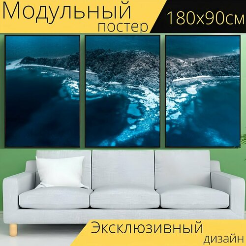 Модульный постер "Остров, море, релаксация" 180 x 90 см. для интерьера