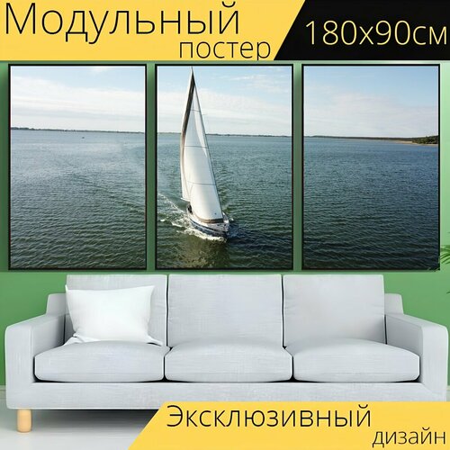 Модульный постер "Парусное судно, море, волны" 180 x 90 см. для интерьера