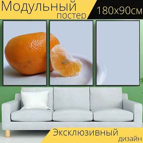 Модульный постер "Апельсин, фрукты, еда" 180 x 90 см. для интерьера