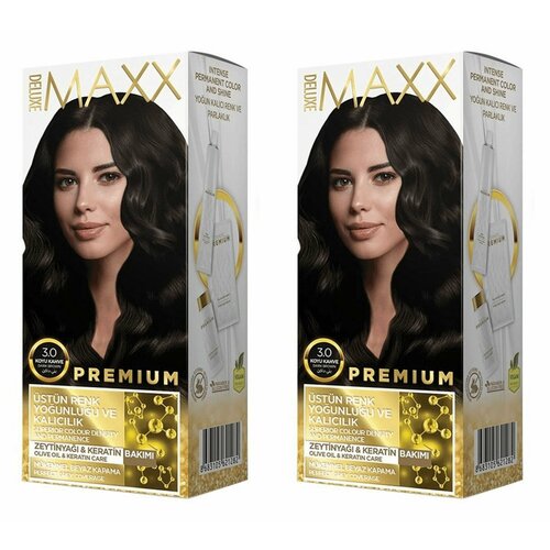 MAXX DELUXE Краска для волос Premium, тон 3.0 Темный каштан, 110 г, 2 шт