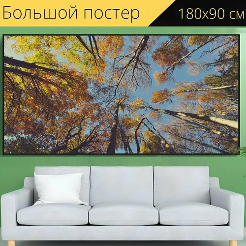 Большой постер "Осень, деревья, падение" 180 x 90 см. для интерьера