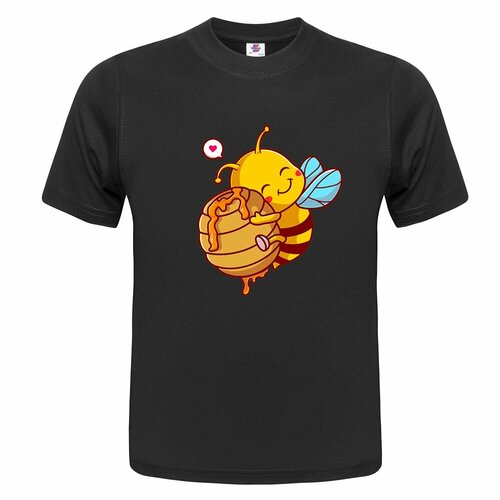 Футболка  Детская футболка ONEQ 152 (12-13) размер с принтом Пчелка, черная, размер 12-13, черный