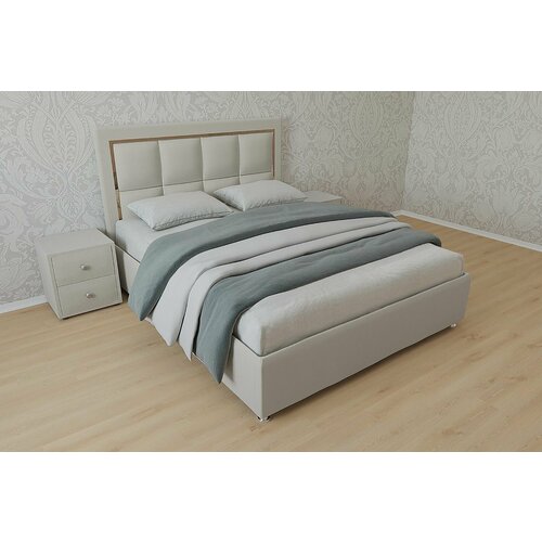 Двуспальная кровать Вирджиния 180x200 основание металлическое с ламелями велюр бежевый ножки 5 см
