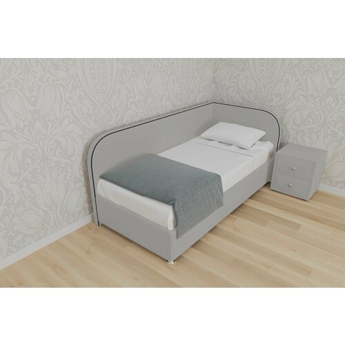 Односпальная кровать Скаут 90x200 с подъемным механизмом и с коробом для белья велюр серый ножки 5 см угол левый