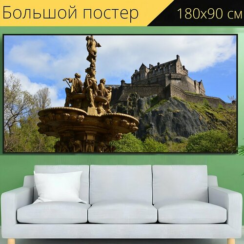 Большой постер "Замок, эдинбург, изобразительное искусство" 180 x 90 см. для интерьера