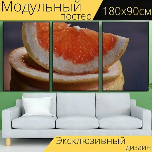 Модульный постер "Грейпфрут, фрукты, милая" 180 x 90 см. для интерьера
